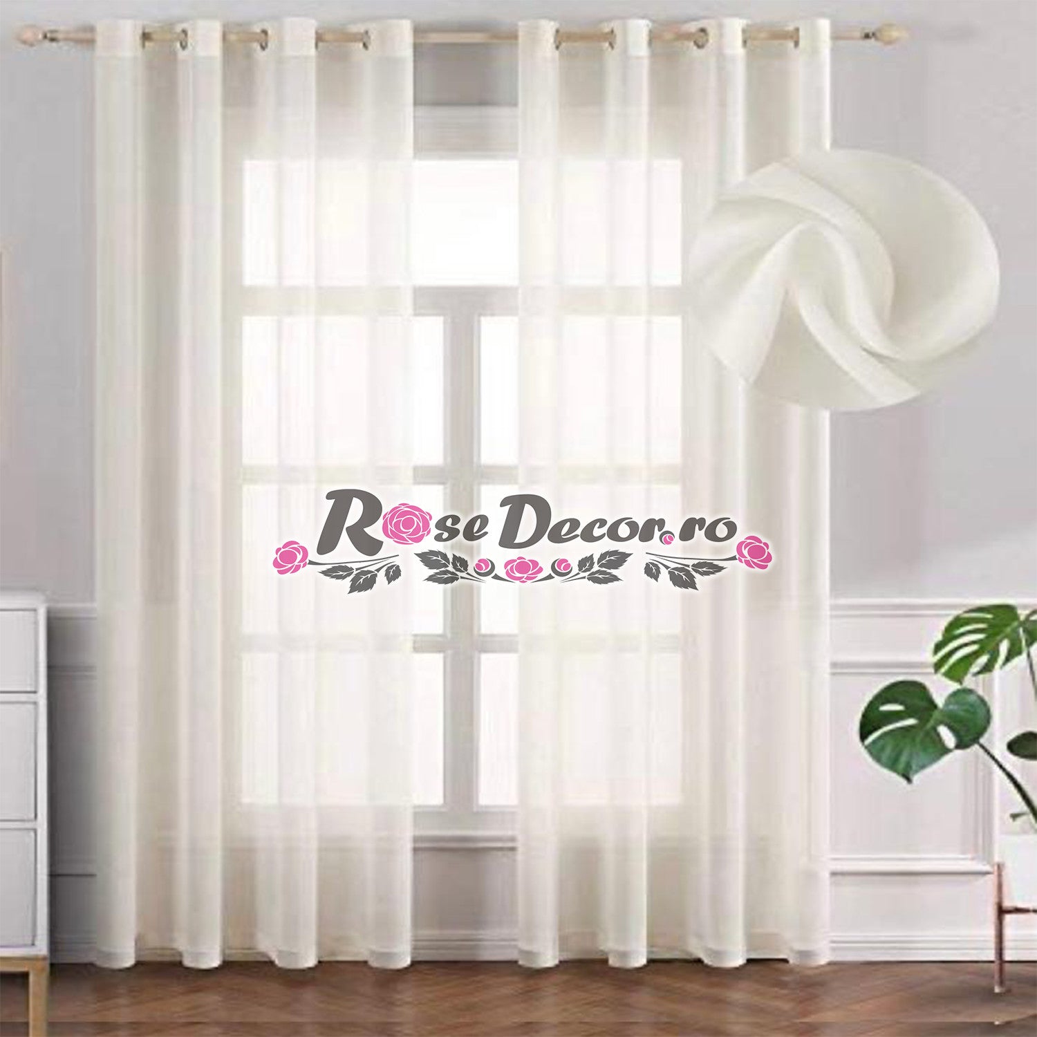Perdea Triplu-Voal Simplu Alb-Unt – Rose Decor